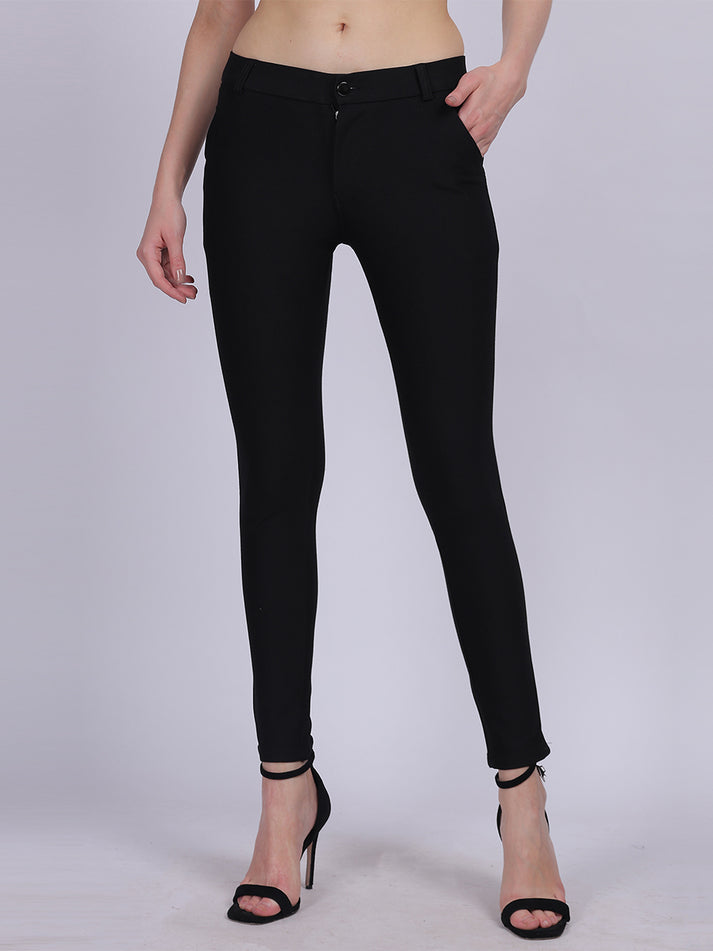 Black Narrow Fit Formal Stretchable Pants – AUMBE